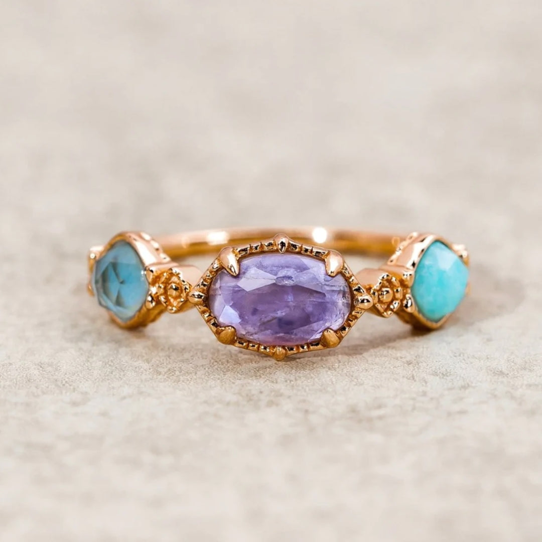 Bague Ajustable en Or avec Opale et Améthyste – Clara Beatriz