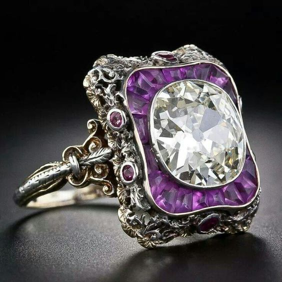 Bague carrée vintage mauve brillante – Clara Beatriz