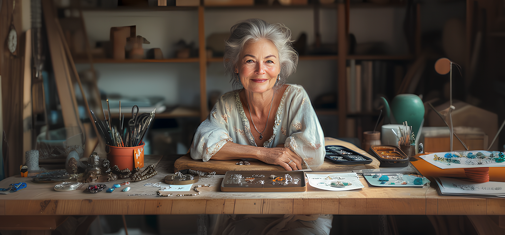 Bague vintage en or avec fleur bleue – Clara Beatriz